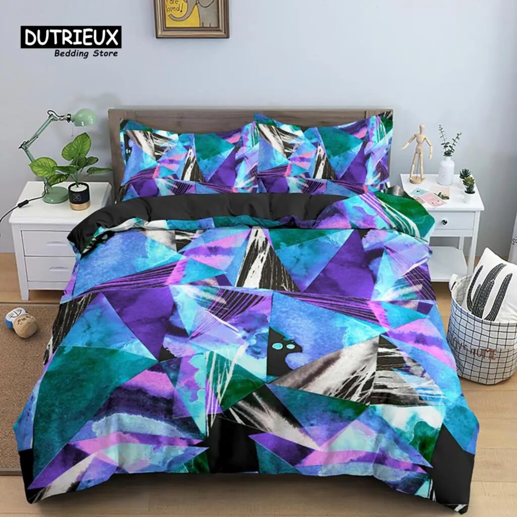 Psychedelic 3D Geometric Duvet Cover Modern Retro Neon Bedding Set ...