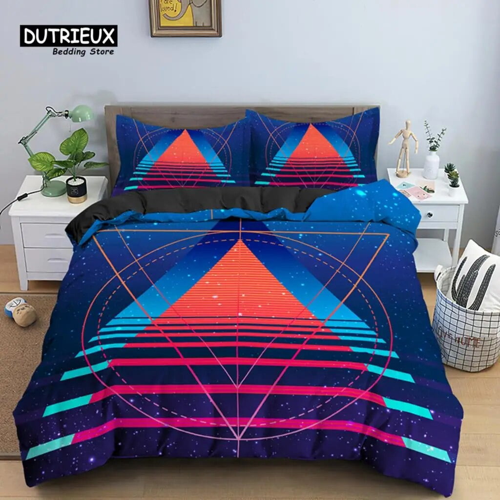 Psychedelic 3D Geometric Duvet Cover Modern Retro Neon Bedding Set ...