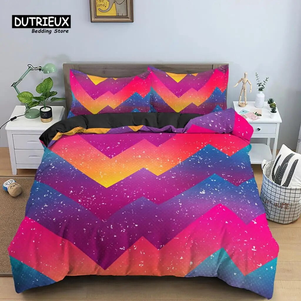 Psychedelic 3D Geometric Duvet Cover Modern Retro Neon Bedding Set ...