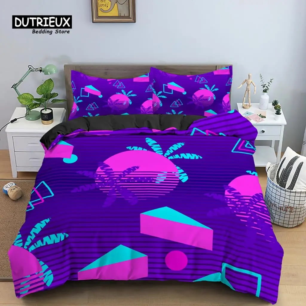 Psychedelic 3D Geometric Duvet Cover Modern Retro Neon Bedding Set ...