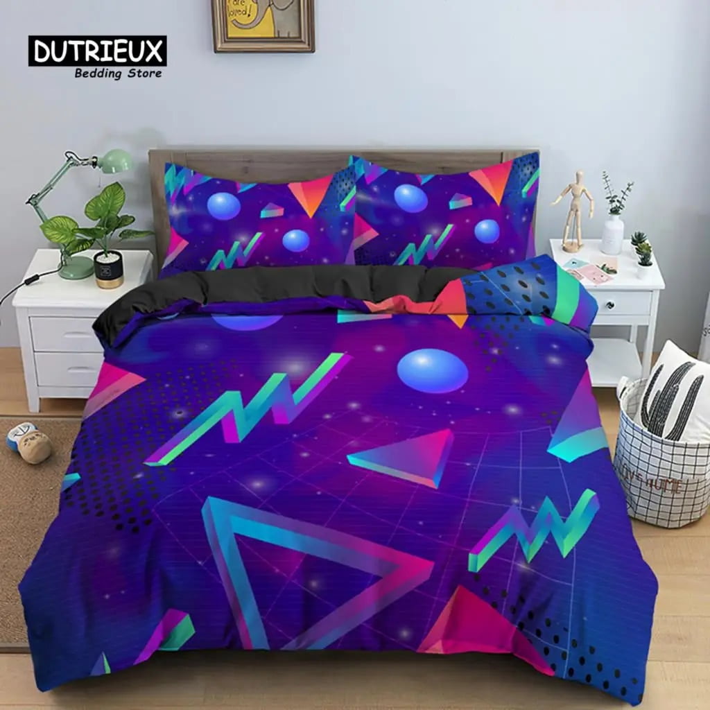 Psychedelic 3D Geometric Duvet Cover Modern Retro Neon Bedding Set ...