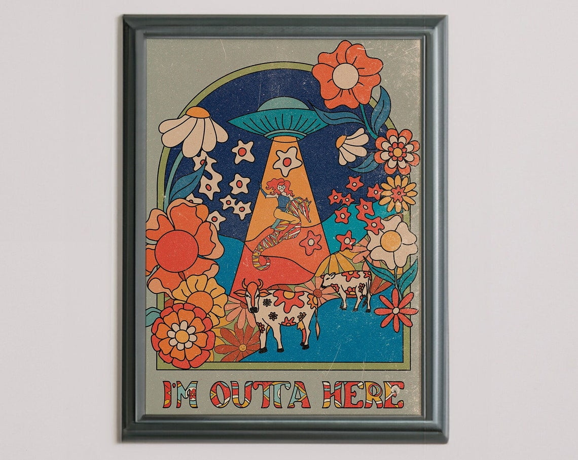 Psychedelic 70S Inspired Art Print, Retro Abstract Wall Decor, Groovy ...