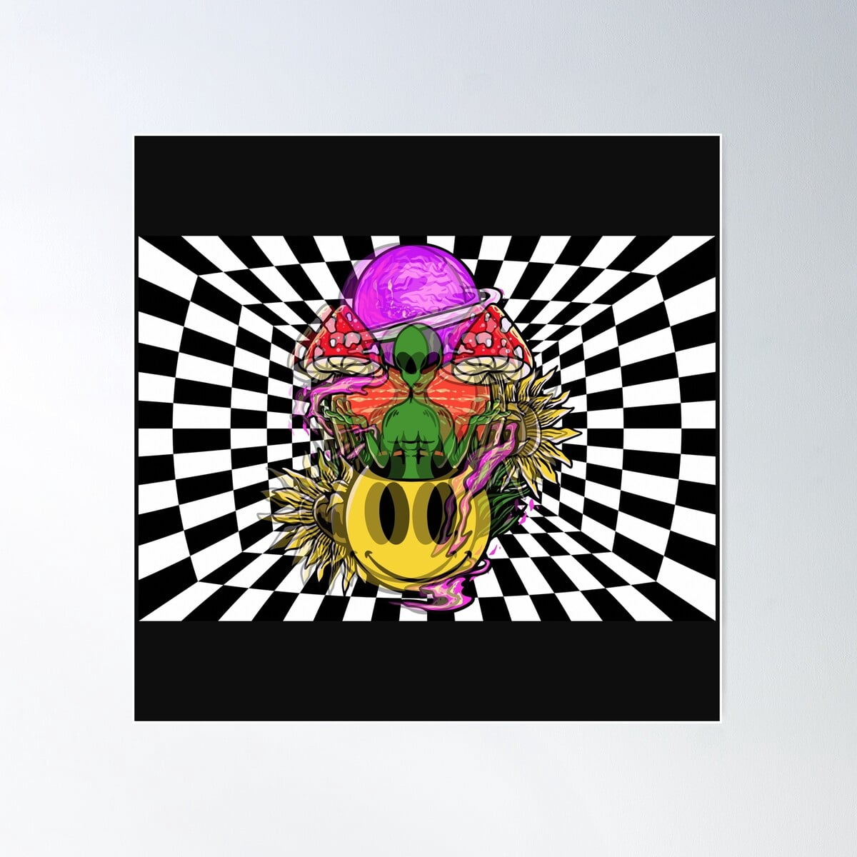 Psychedelic Alien Mushrooms And Optical Illusion Background. Poster ...