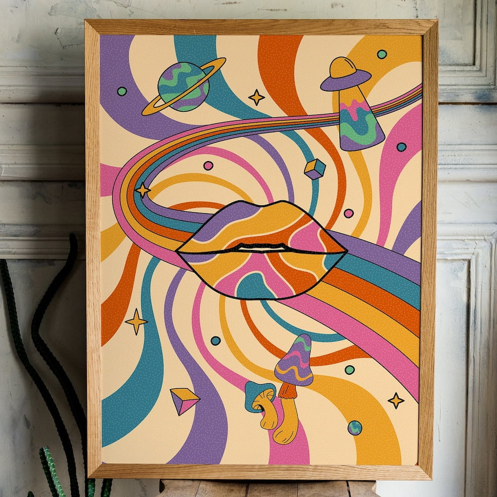 Psychedelic Art, 70S Art Print, Surreal Poster, Rainbow Art, Space ...