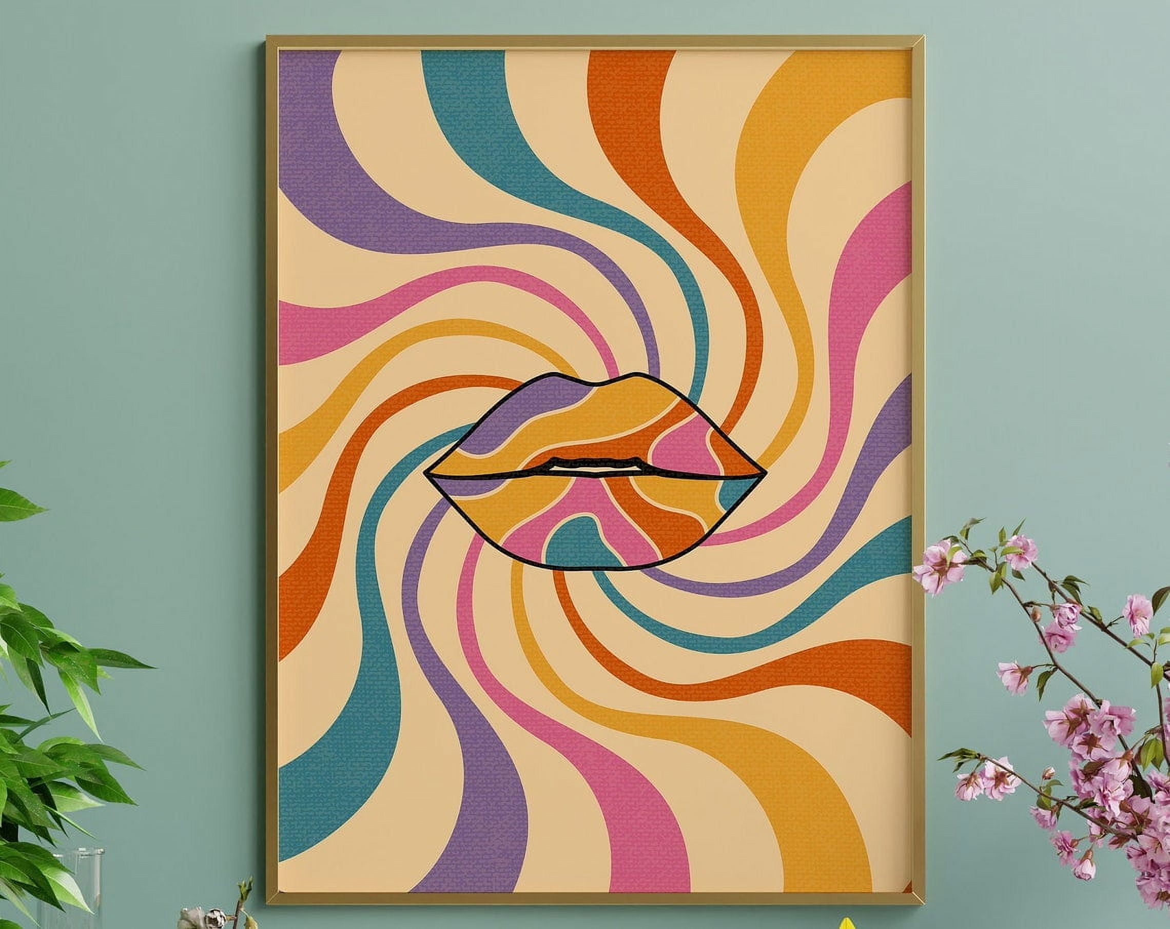 Psychedelic Art, Funky Retro Print, Lip Wall Art, 70S Decor, Groovy ...