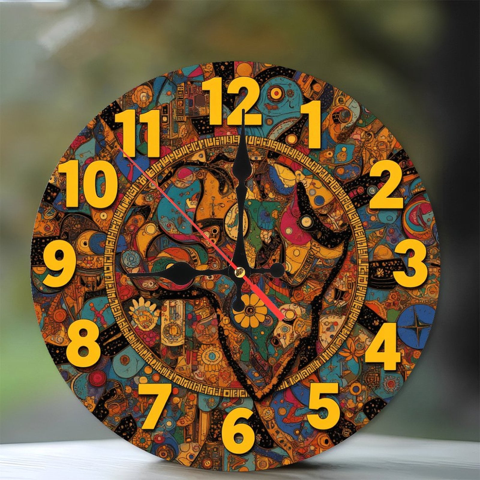 Psychedelic Art Wall Clock Unique Design 10-Inch Silent Wooden Wall Clock, Battery Operated (AA ...
