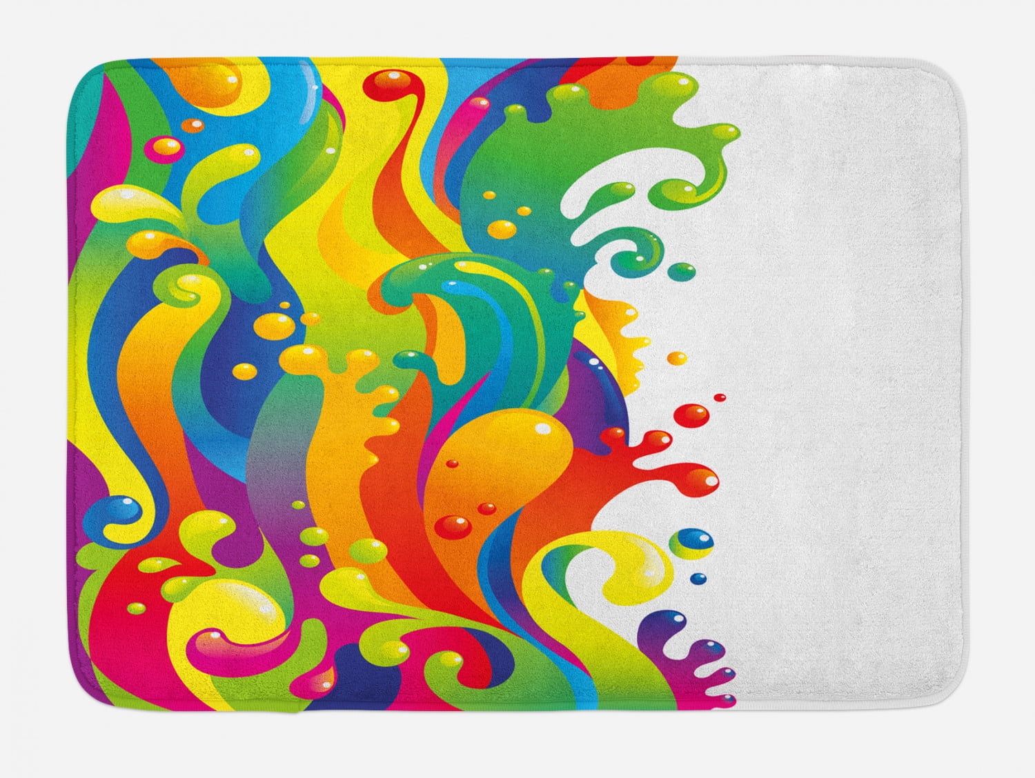 Psychedelic Bath Mat, Digital Made Fluid Rainbow Color Paint Splash ...