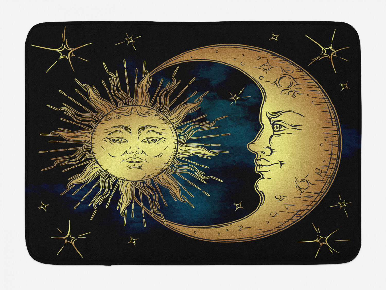 Psychedelic Bath Mat, Sacred Moon and Sun in Antique Style Lunar Myth ...