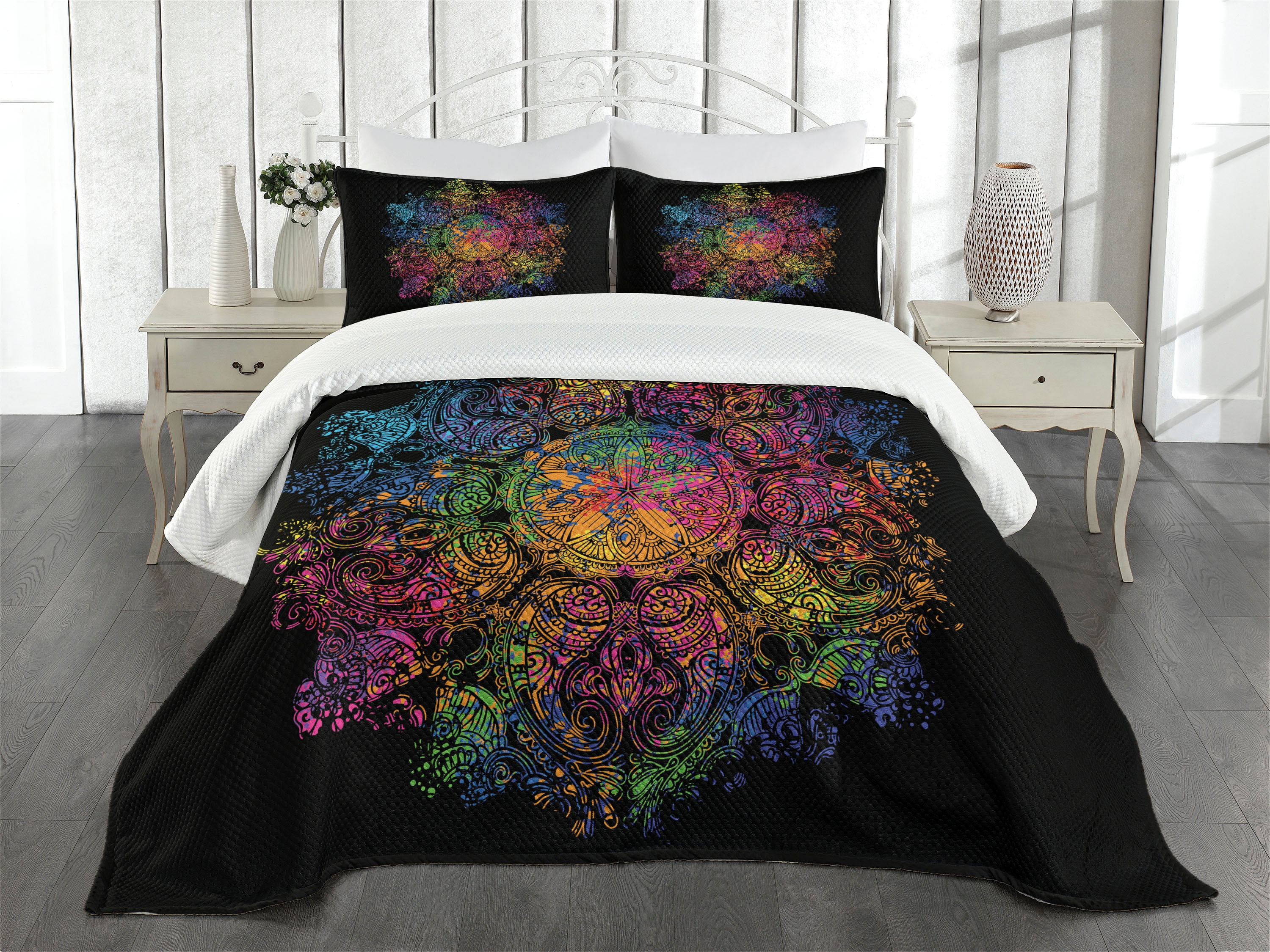 Psychedelic Bedspread, Colorful Mandala Pattern Cosmos Universe Graphic ...