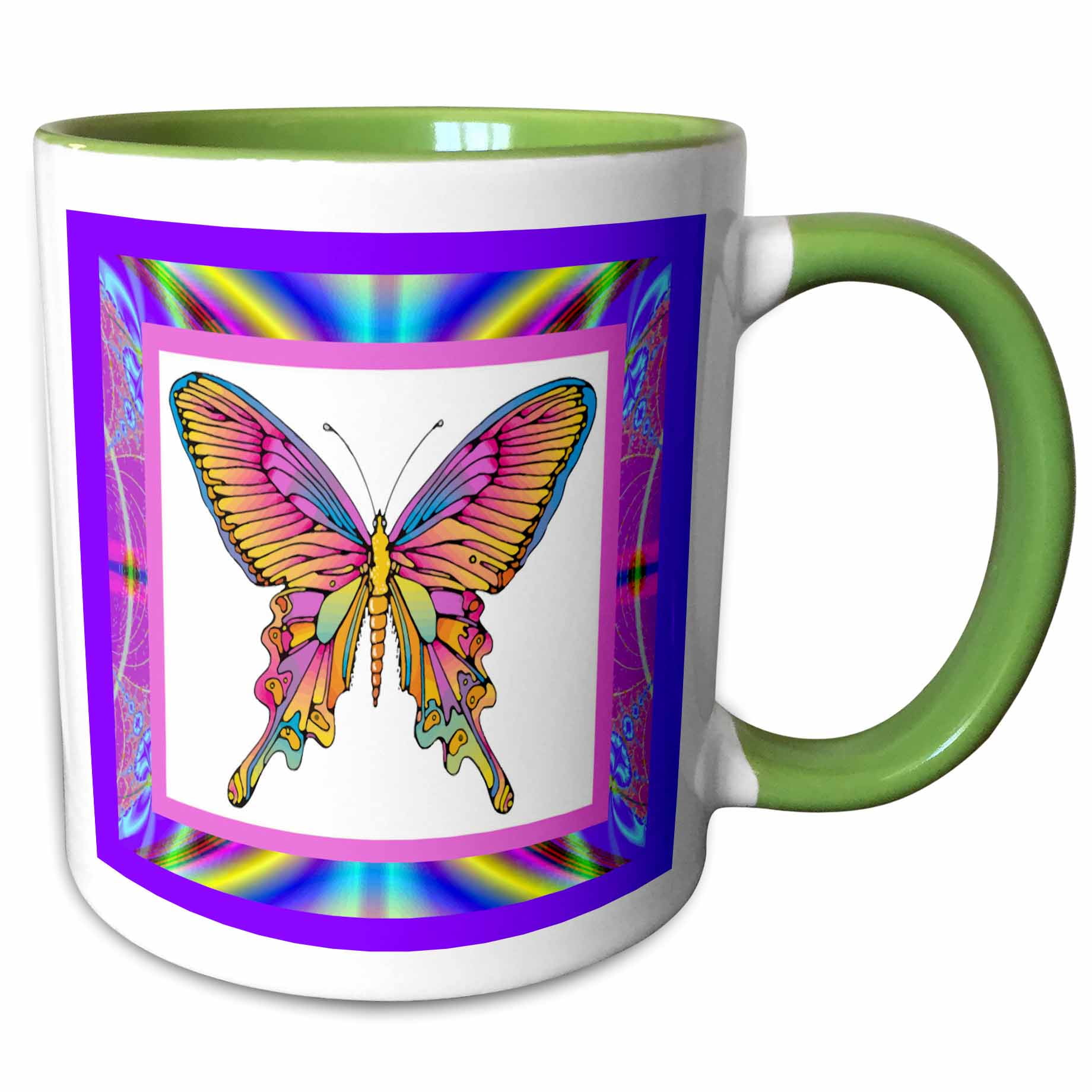 3drose, Psychedelic Butterfly, 15oz Two-tone Green Mug - Walmart.com