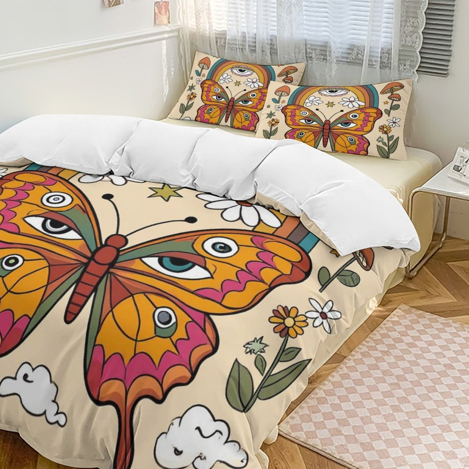 Psychedelic Butterfly Rainbow 3D Set Duvet Cover Quilt Cover Theme for ...