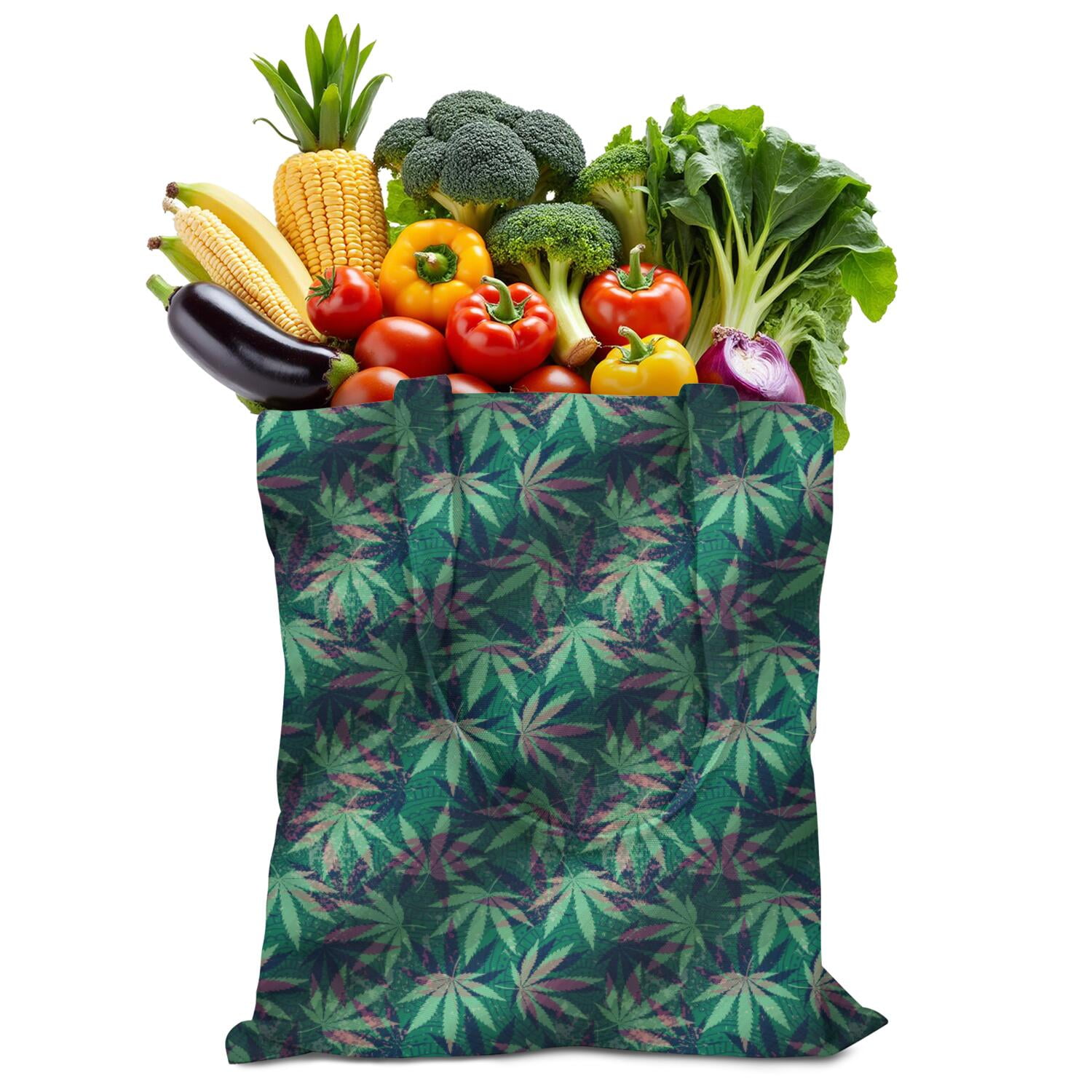 Psychedelic Cannabis Art Canvas Tote Bag, Reusable Neon Marijuana Leaf ...