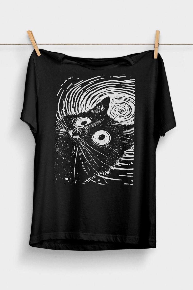 Psychedelic Cat T-Shirt, Weirdcore Aesthetic Apparel, Vaporwave Fashion ...