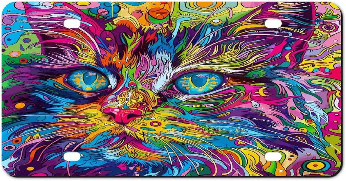 A Psychedelic Cat Thick Front License Plate 5.9x11.8 Inch Personalized ...