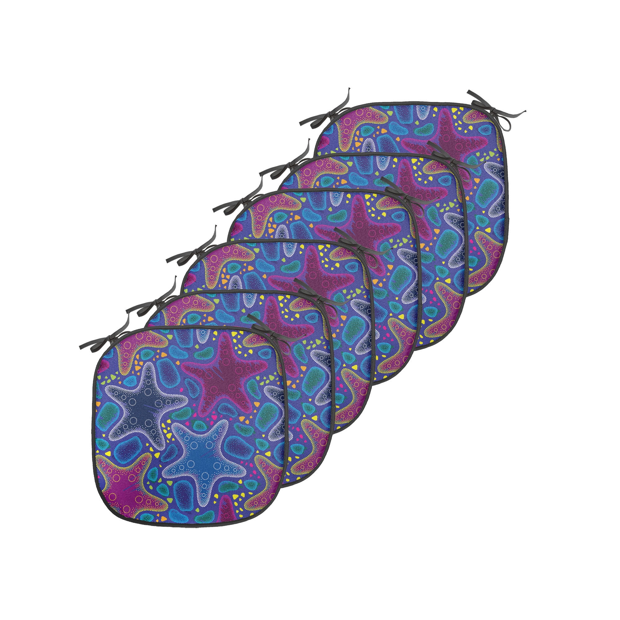 Psychedelic Chair Seating Cushion Set of 6, Dotted Starfish and Pebbles ...