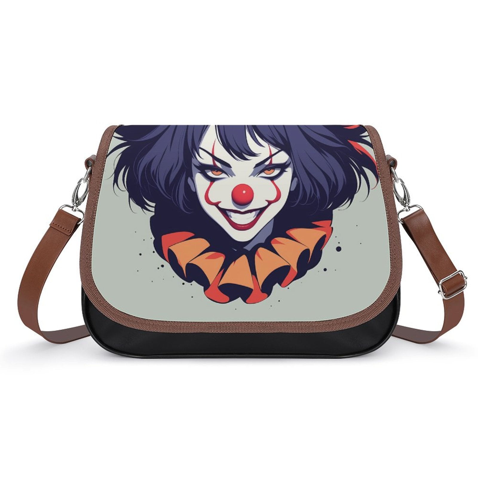 Psychedelic Clown Joker Vintage Crossbody Bag for Women Medium Leather ...