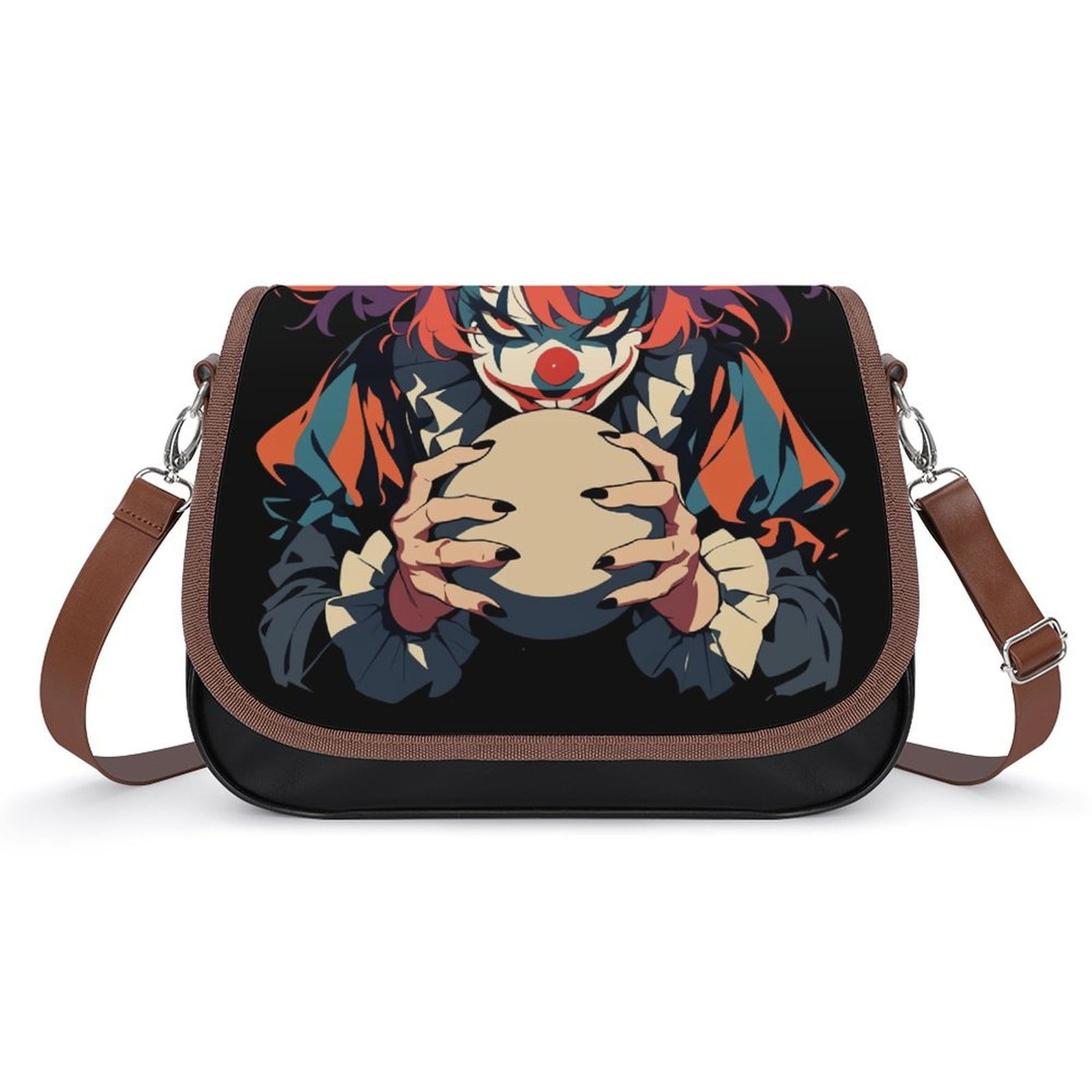 Psychedelic Clown Joker Vintage Crossbody Bag for Women Medium Leather ...