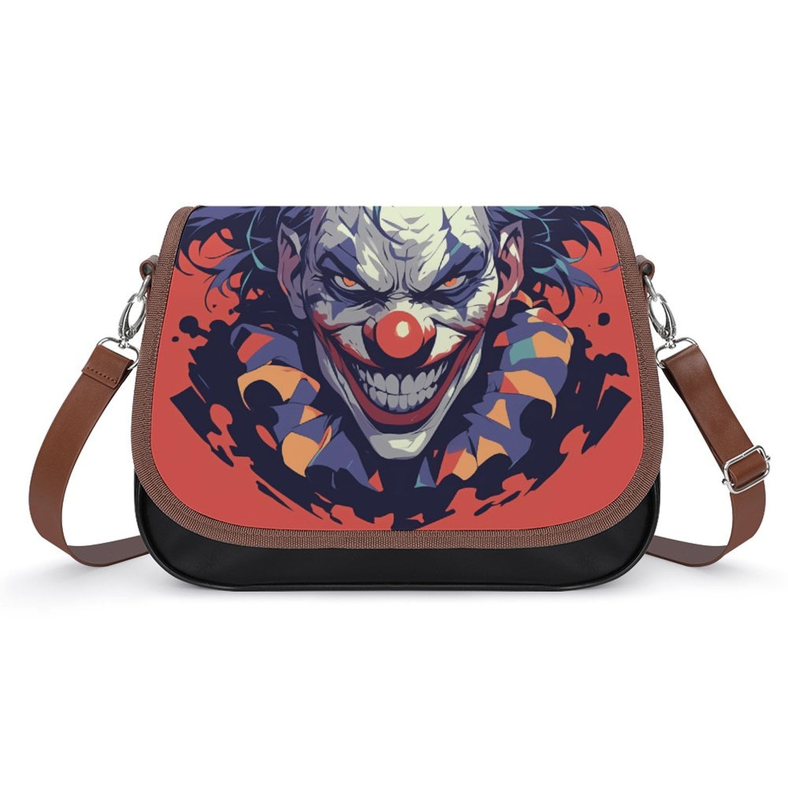 Psychedelic Clown Joker Vintage Crossbody Bag for Women Medium Leather ...