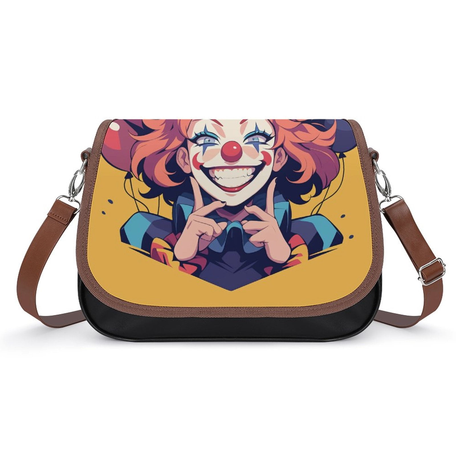 Psychedelic Clown Joker Vintage Crossbody Bag for Women Medium Leather ...