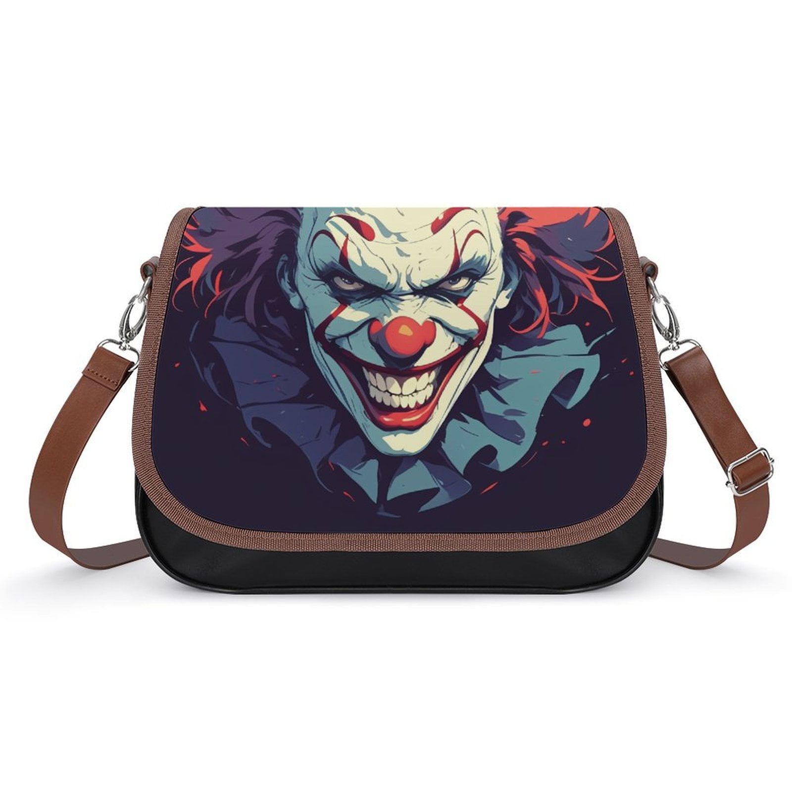 Psychedelic Clown Joker Vintage Crossbody Bag for Women Medium Leather ...