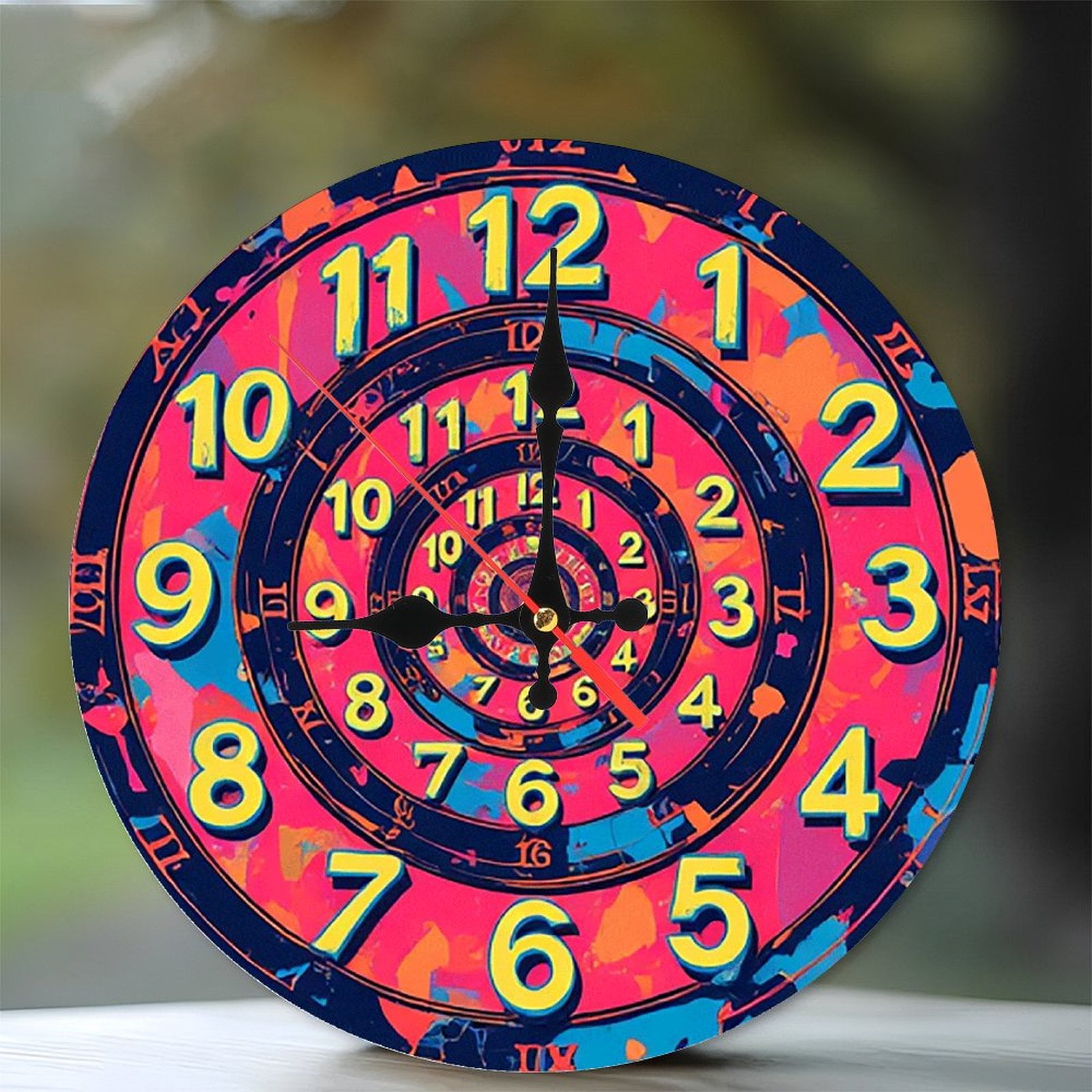 Psychedelic Colorful Clock Wall Decor 10-Inch Silent Wooden Wall Clock, Battery Operated (AA ...