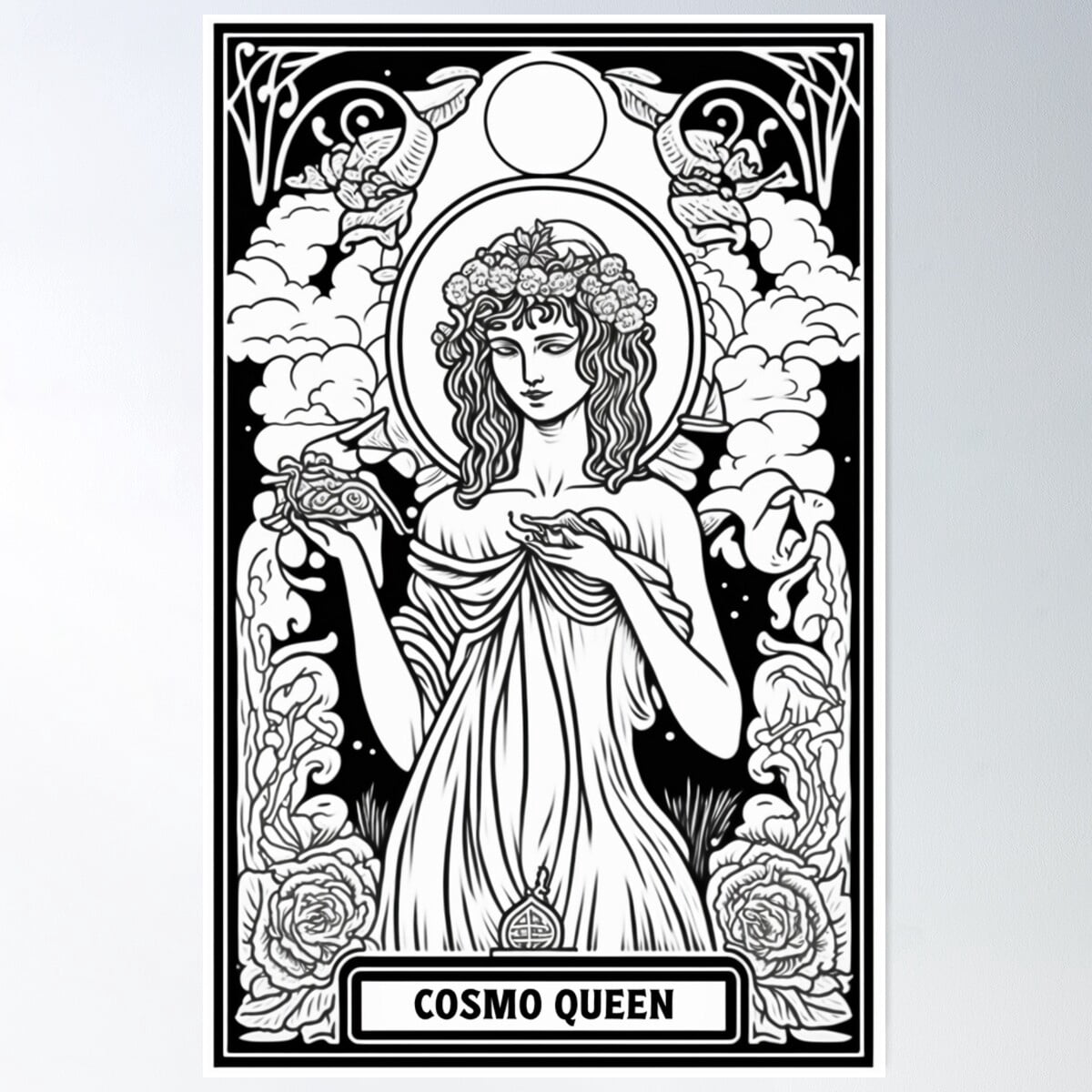 Psychedelic Cosmo Queen Tarot Card Poster Wall Art, Modern Wall Decor ...