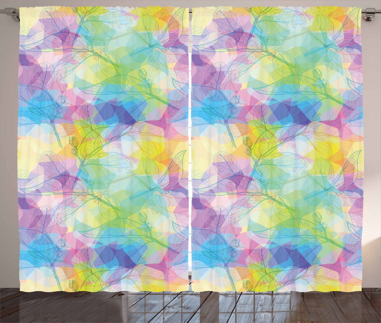 Ambesonne Psychedelic Curtains 2 Panel Set, Dreamy Retro Botany, 108" x ...