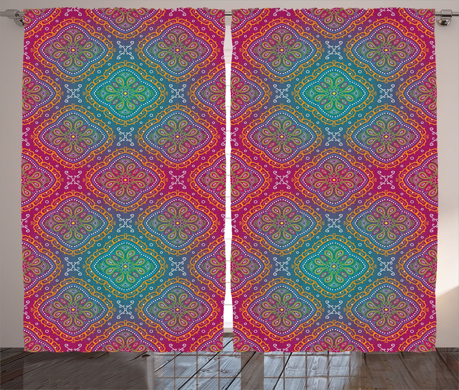 Psychedelic Curtains 2 Panels Set, Bohemian Paisley Ethnic Indian Royal ...