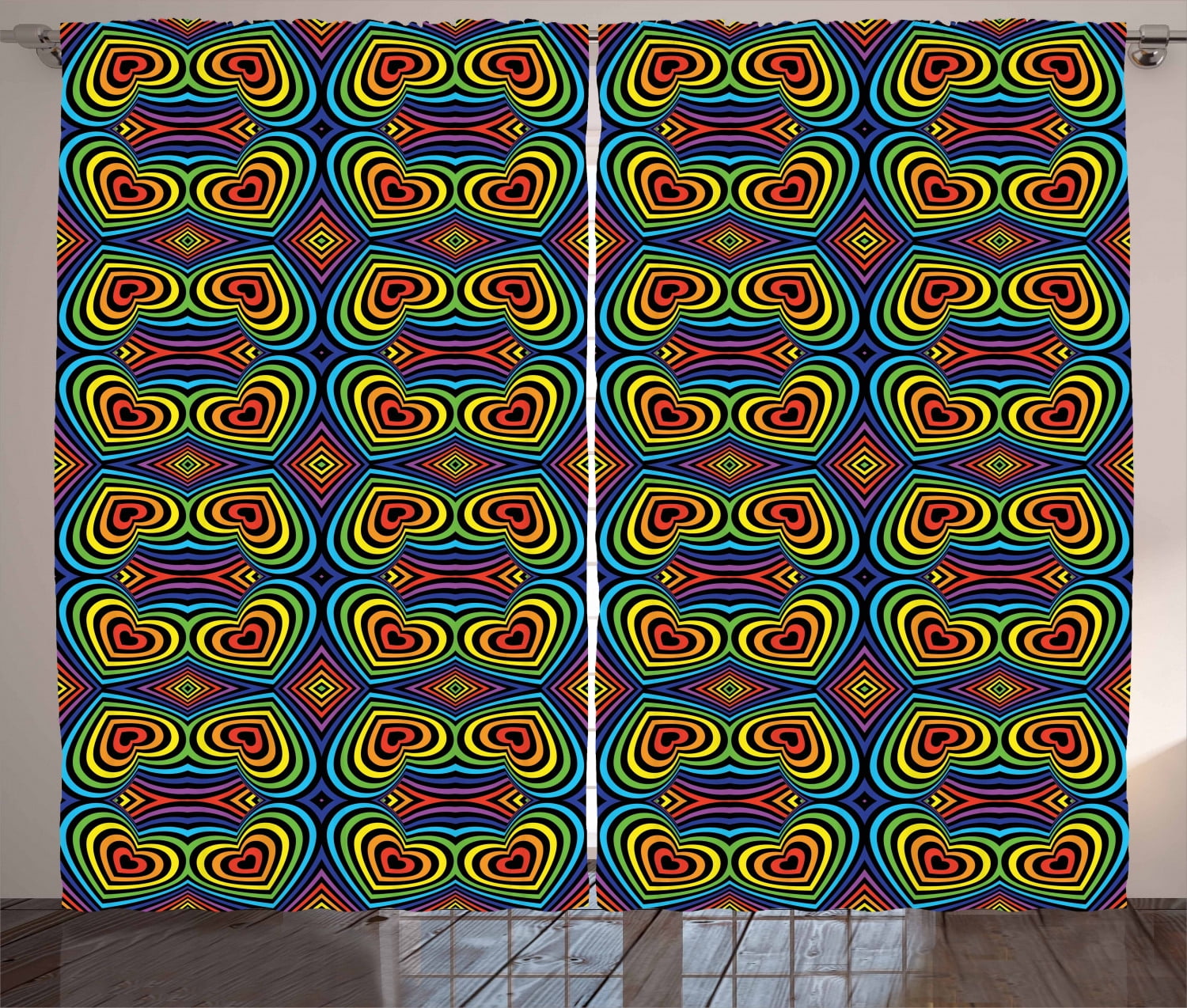 Ambesonne Psychedelic Curtains 2 Panel Set, Seventies Hippie, 108" x 84", Multicolor - Walmart.com