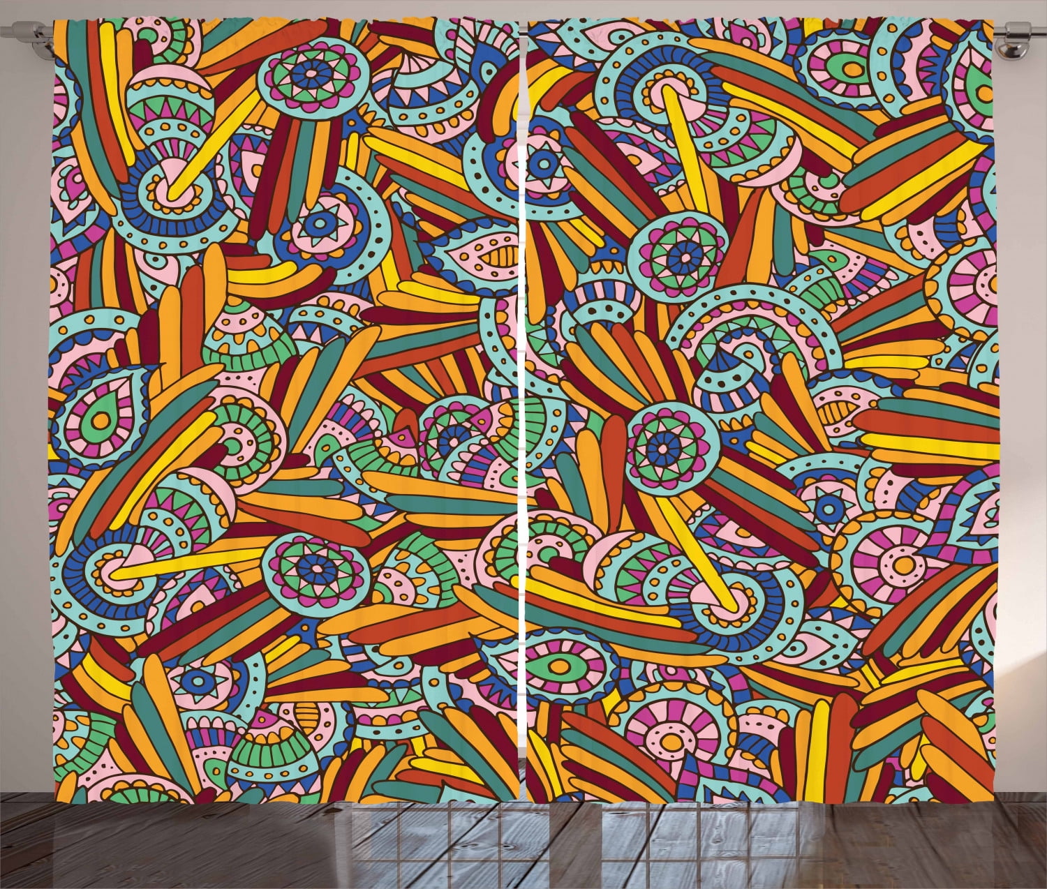 Ambesonne Psychedelic Curtains 2 Panel Set, Funky Hippie Folk, 108" x ...