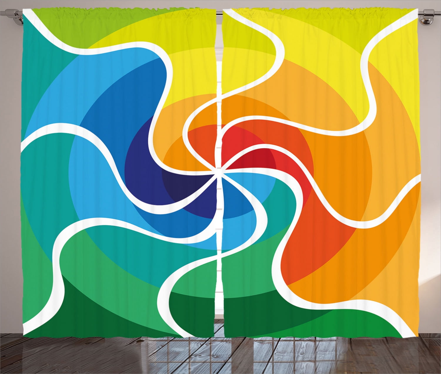 Ambesonne Psychedelic Curtains 2 Panel Set, Rainbow Spiral, 108" x 90 ...