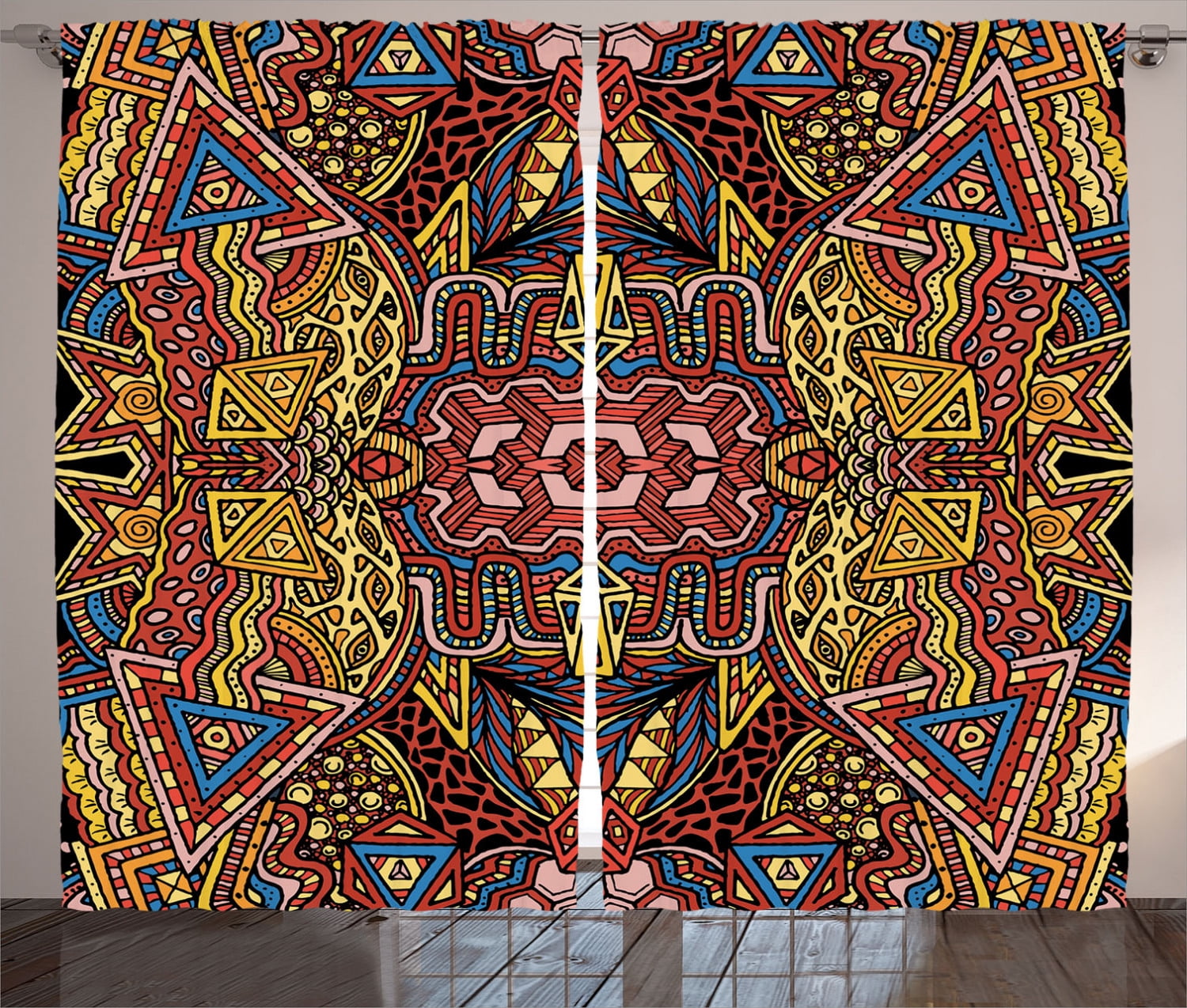 Ambesonne Psychedelic Curtains 2 Panel Set, Retro Funky Doodle, 108" x ...