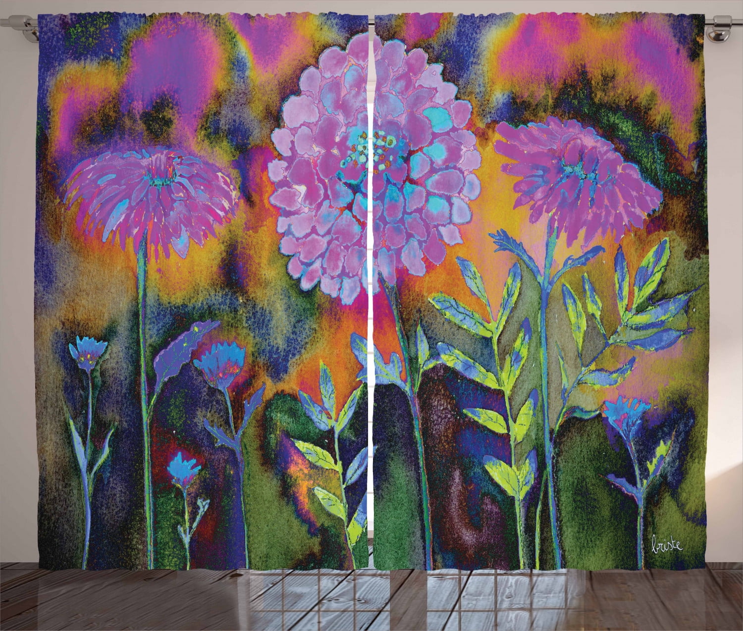 Ambesonne Psychedelic Curtains 2 Panel Set, Marigold Blossom, 108" x 84 ...