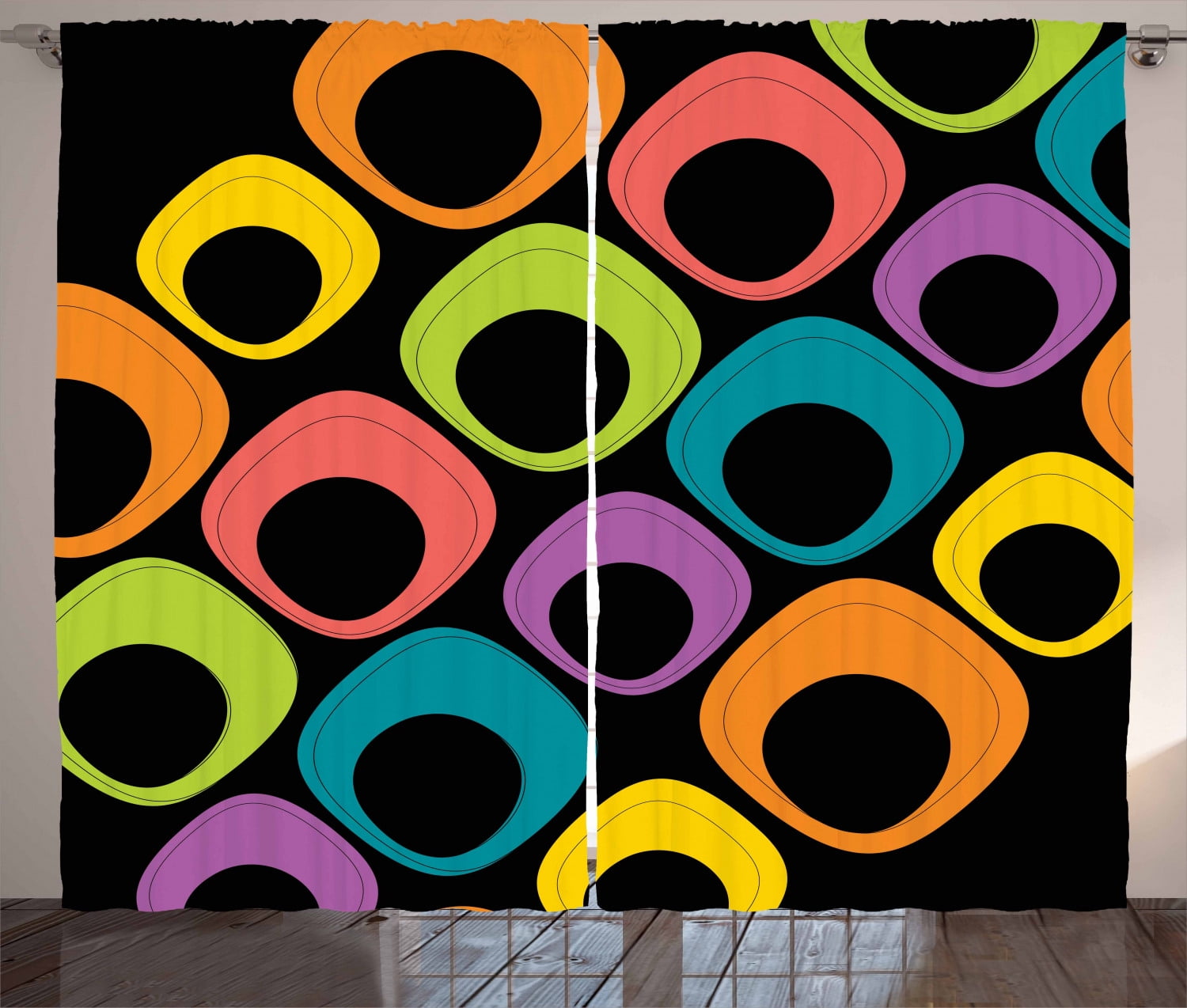 Ambesonne Psychedelic Curtains 2 Panel Set, Colorful Oval Motifs, 108 ...