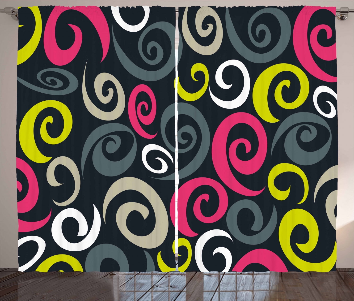 Ambesonne Psychedelic Curtains 2 Panel Set, Sixties Swirls, 108" x 90 ...