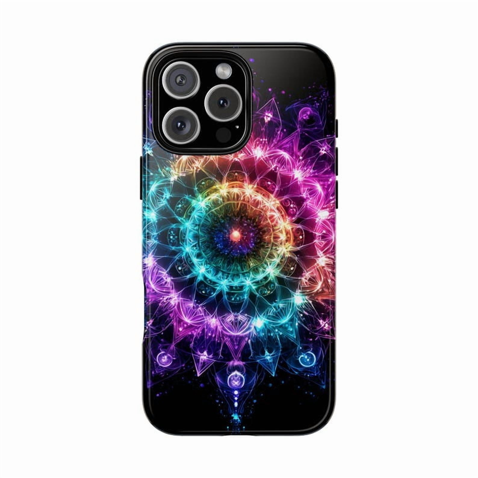 Psychedelic Cyan Pink Mandala Neon Radial Geometry Case with iPhone 17 ...