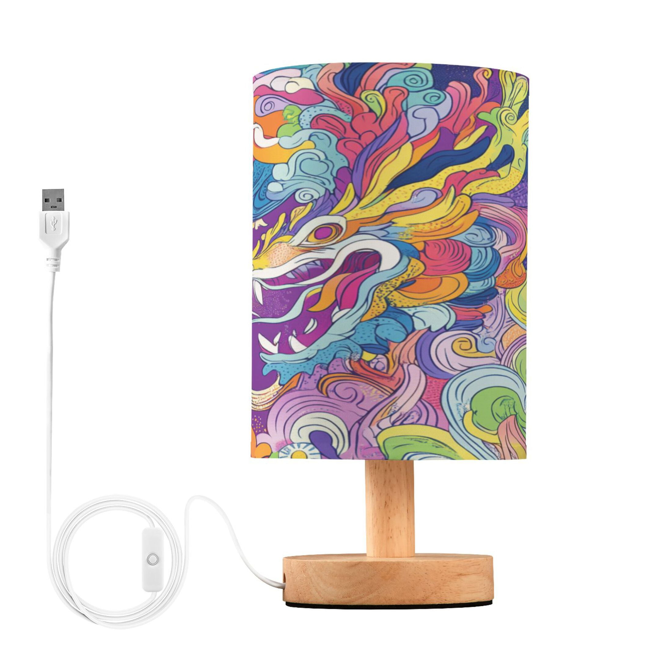 Psychedelic Dragon Small Lamp Printed Gifts Table Lamp USB Bedside Desk Nightstand Lamp Wood ...