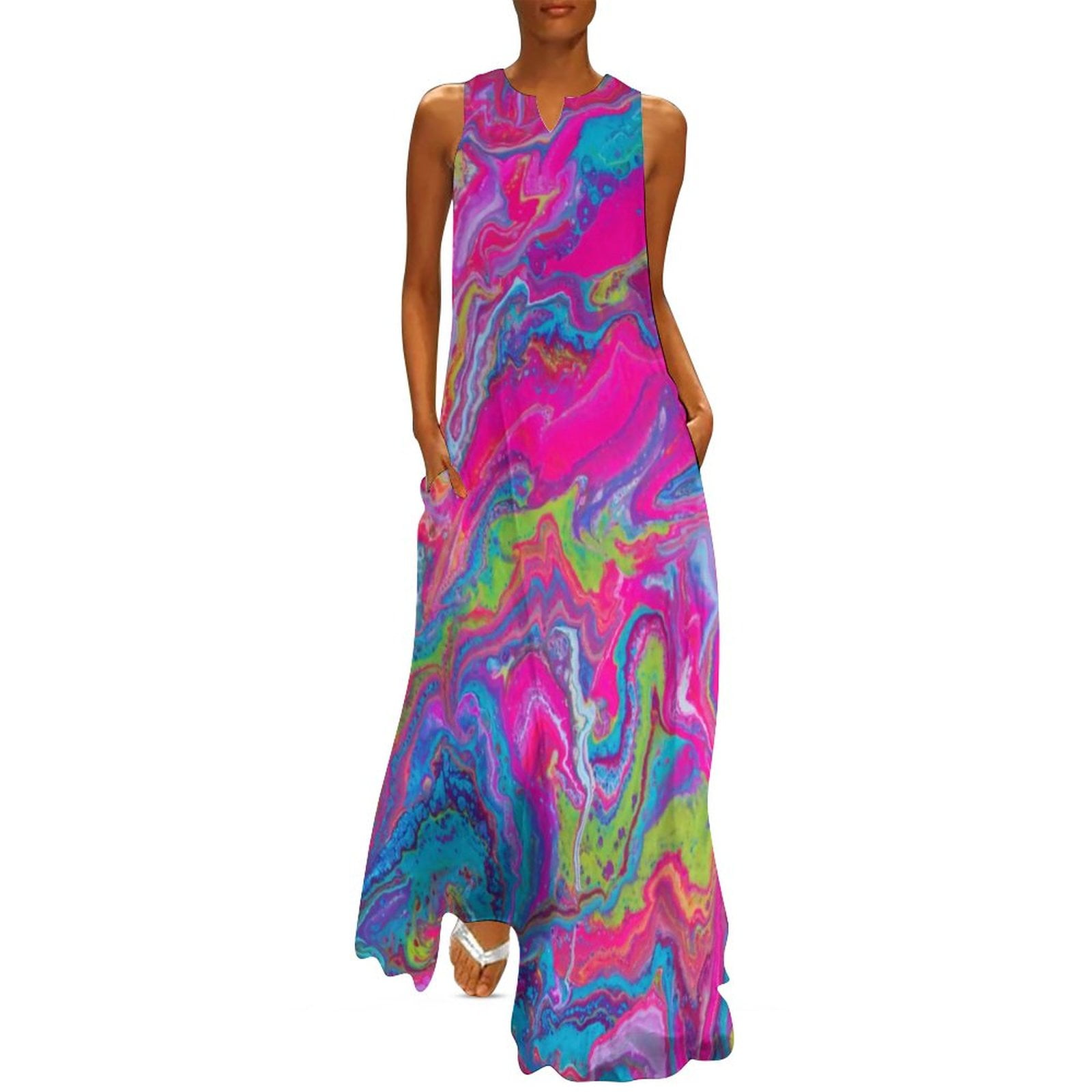 Psychedelic Dress Spring Tie-Dye Pattern Street Wear Casual Long ...