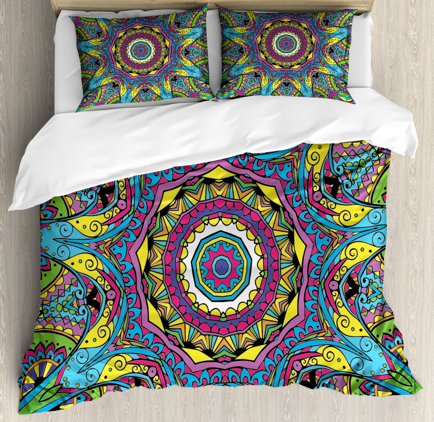 Psychedelic Duvet Cover Set Queen Size, Abstract Unusual Figure with ...