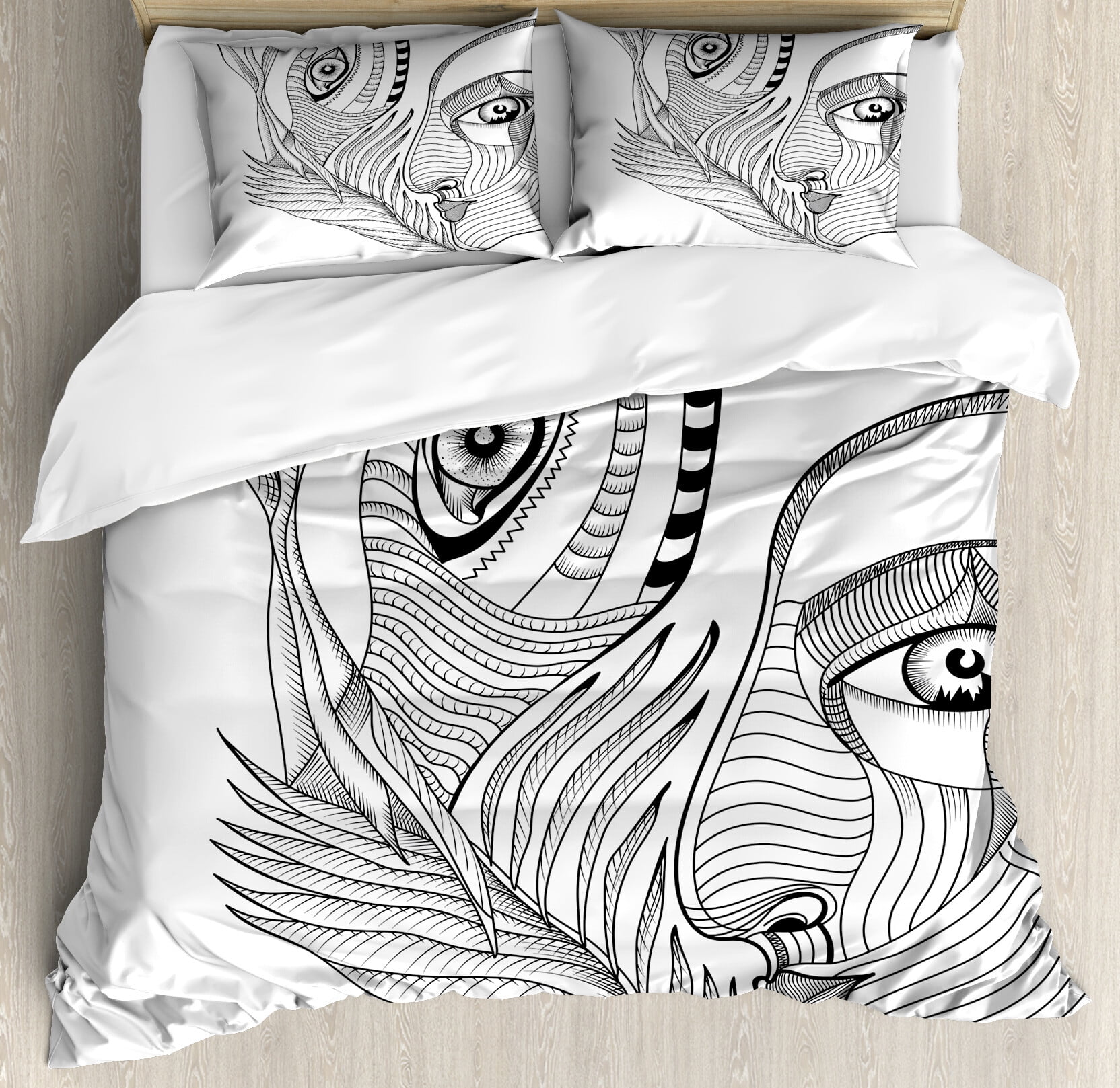 Psychedelic Duvet Cover Set, Trippy Abstract Surreal Human Faces Tattoo ...