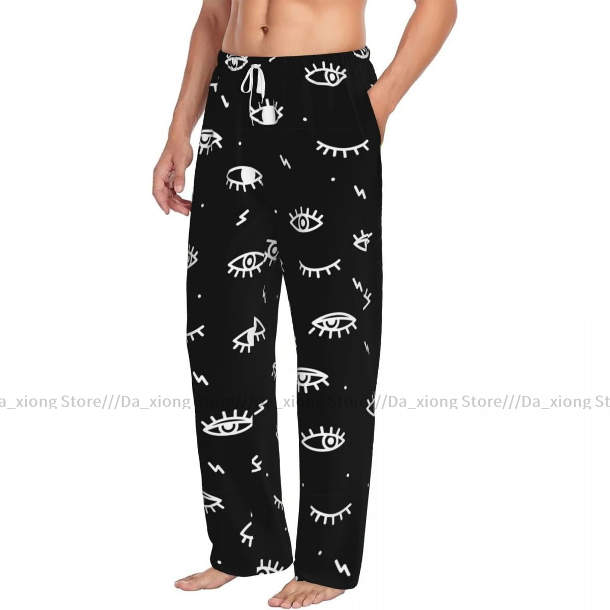 Psychedelic Eyes Black And White Print Mens Pajamas Pyjamas Pants ...