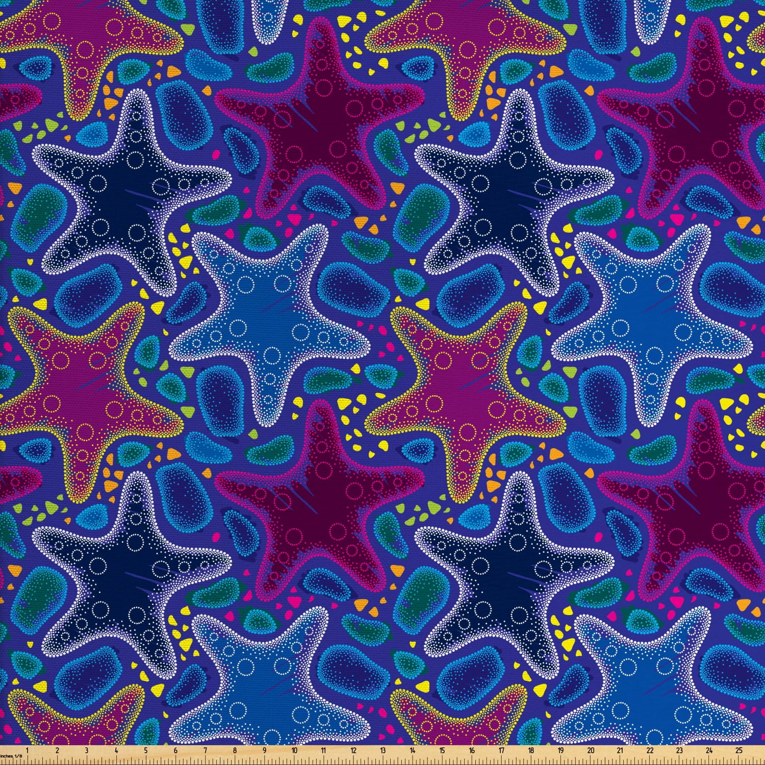 Psychedelic Fabric by the Yard, Dotted Starfish and Pebbles Maritime ...