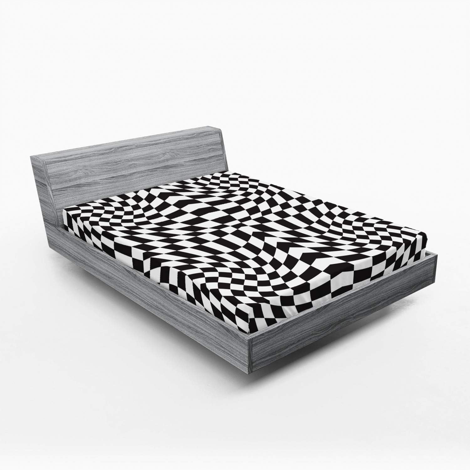 Psychedelic Fitted Sheet, Monochrome Motif With Checkers Pattern In ...