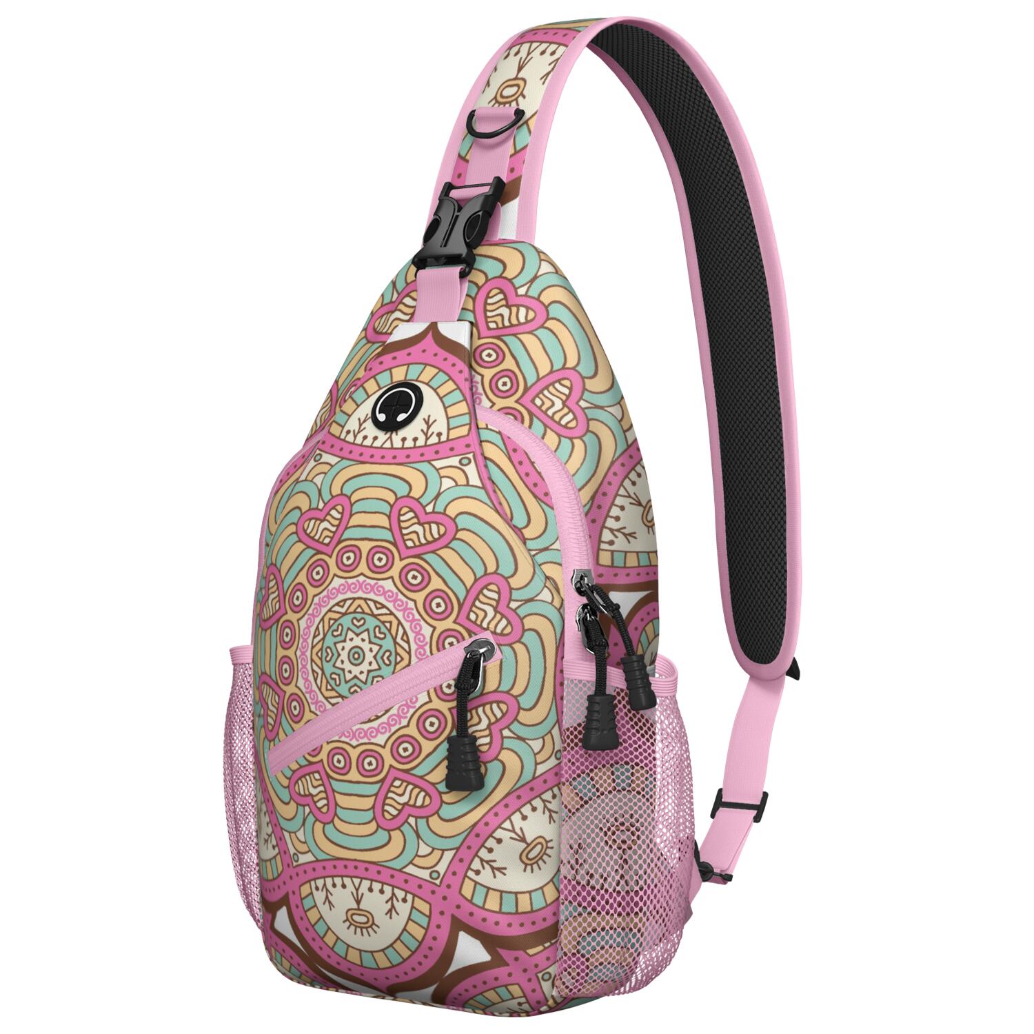 Psychedelic Floral Mandala Sling Backpack, Abstract Trippy Shoulder ...