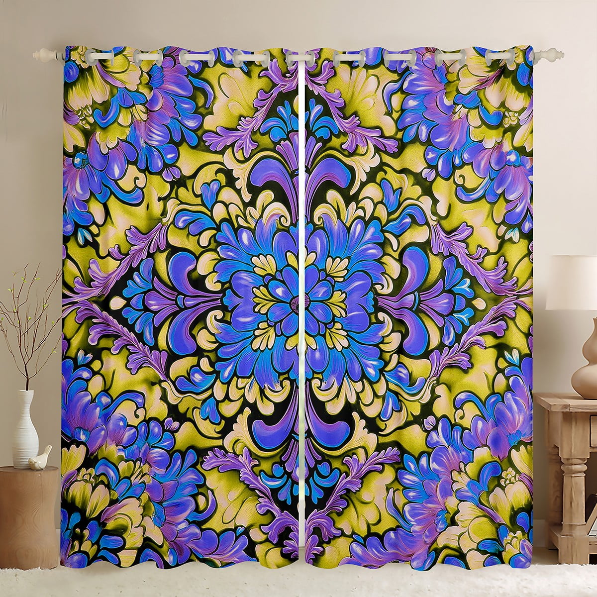Psychedelic Floral Window Curtains Drapes 2 Panels,Tribal Exotic ...