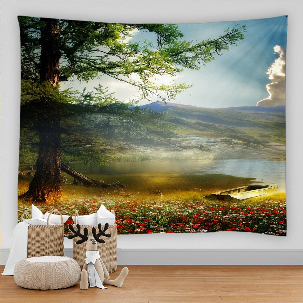 Psychedelic Forest Hanging Wall Tapestry Sea Beach Birds Nature ...