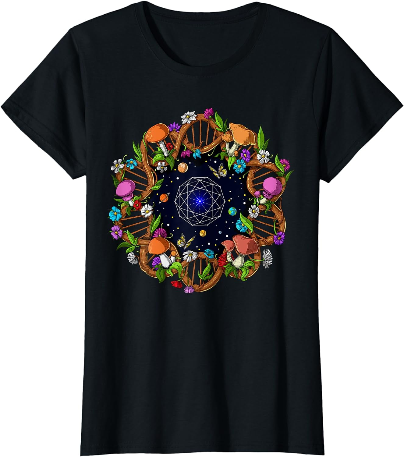 Psychedelic Forest Sacred Geometry Mushrooms Cottagecore T-Shirt ...