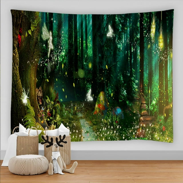 Psychedelic Forest Tapestry Wall Hanging Cartoon Fantasy landscape ...