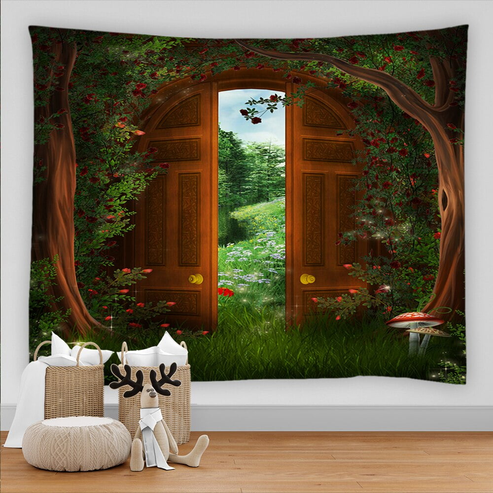 Psychedelic Forest Tapestry Wall Hanging Cartoon Fantasy landscape ...