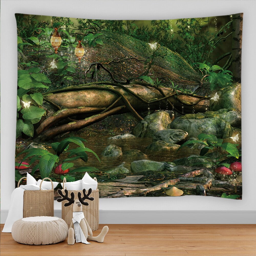 Psychedelic Forest Tapestry Wall Hanging Cartoon Fantasy landscape ...